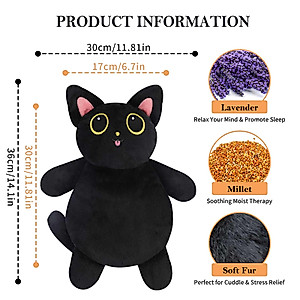 Yipem Microwave Heating Pad for Period Cramps Pain Relief - Microwavable Stuffed Animal for Cramps Neck Shoulder Muscles Knee Joints - Cute Cat Gifts for Women - Small Black Cat