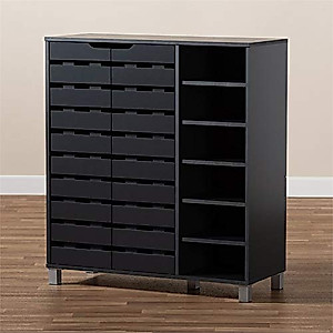 Baxton Studio Shirley Modern and Contemporary Dark Grey Finished 2-Door Wood Shoe Storage Cabinet with Open Shelves