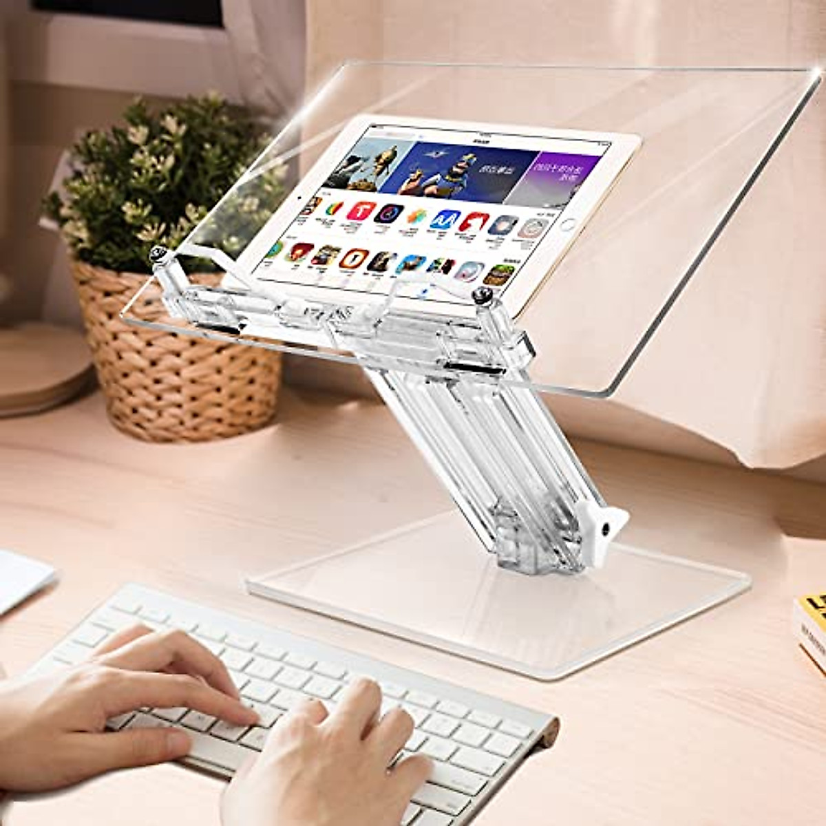 Acrylic Laptop Stand for Desk, Book Stand, Clear Laptop Riser Adjustable Height, Foldable Portable Adjustable Laptop Stand Compatible with MacBook Pro Other Notebooks