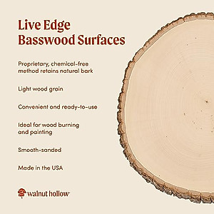Walnut Hollow Basswood Plank Medium with Live Edge Wood (Pack of 3) - for Wood Burning, Home Décor, and Rustic Weddings