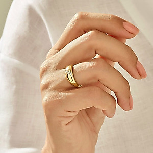 Me&Hz 18k Gold Plated Cubic Zirconia Dome Rings Chunky Statement Rings for Women Stackable Slim Domed Simple CZ Wedding Band Ring Dainty Aesthetic Gold Rings Size 9