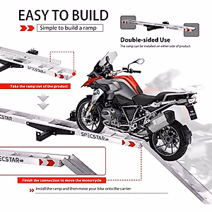 SPECSTAR Heavy Duty Aluminum Motorcycle Carrier, 450 Lbs Capacity Hitch Mounted Scooter Dirt Bike Rack with Loading Ramp and Locking Device