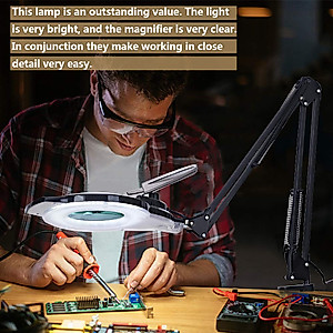 LED Magnifying Glass Floor Lamp with Clamp, KIRKAS 2,200 Lumens Super Bright Stepless dimming Facial Magnifier Lamp, Adjustable Stand and Swivel Arm Floor Light for Repair, Crafts and Tasks - Black