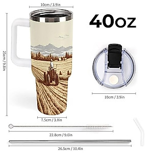 40 Oz Farmer with Bales Insulated Stainless Steel Tumbler with Handle & Straw Lid, Reusable Travel Cupholder Friendly Mug for Coffee, Water, Tea