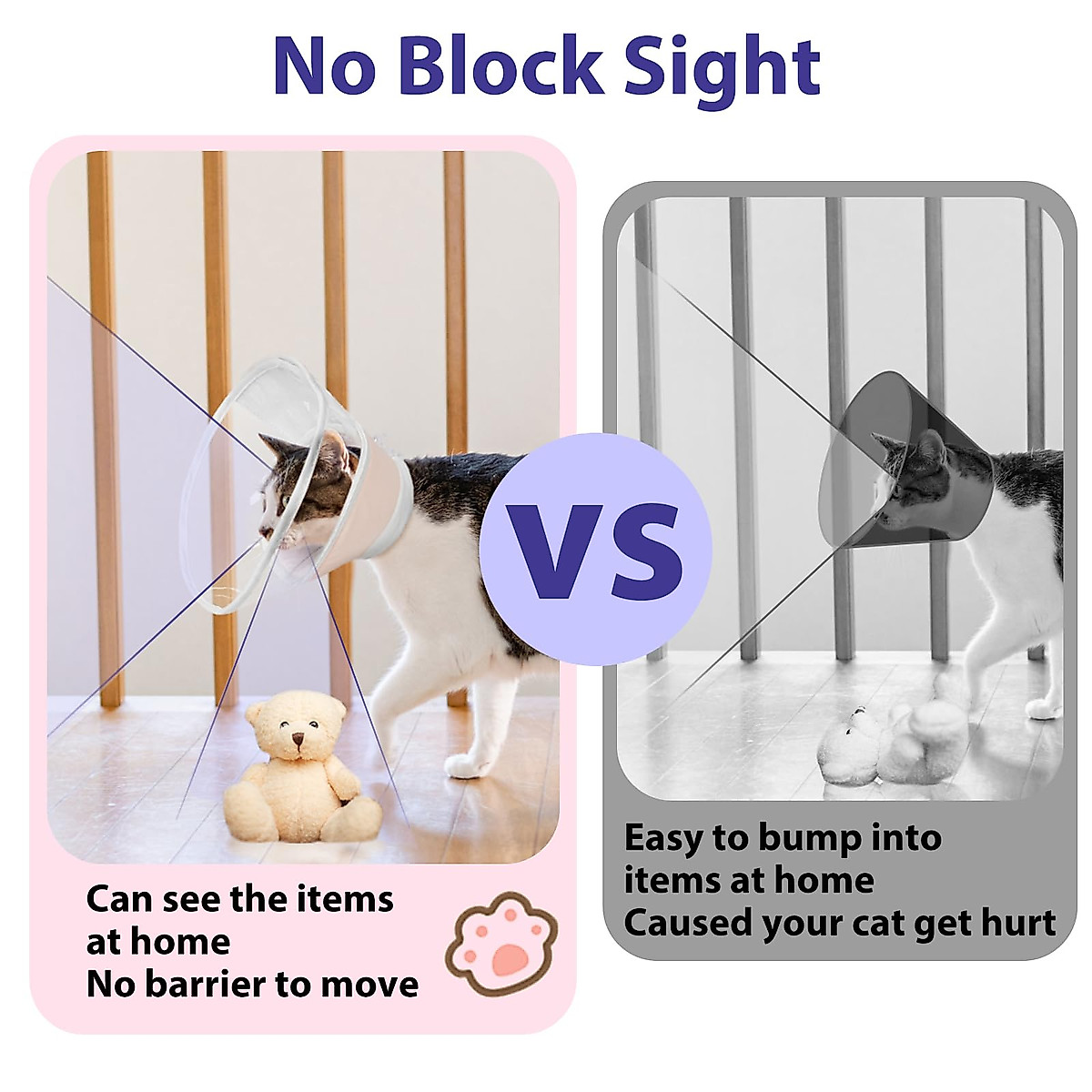 LUCKYPAW Cat Cone Collar Soft, Cone for Cats to Stop Licking and Scratching Cat Cone Alternative After Surgery for Kittens, Pet Cone for Cats with Drawstrings No Block Sight Cat Recovery Cone(Blue S)