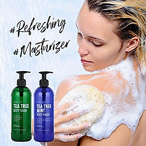 Tea Tree Body Wash with Mint & Shower Gel with Vitamin E for Jock Itch, Eczema, Ringworm, Body Odor, Body Wash Women & Men with Added Body Oils,LARGE 20.2 FL Oz Bottle (Tea Tree Mint, Pack of 2)
