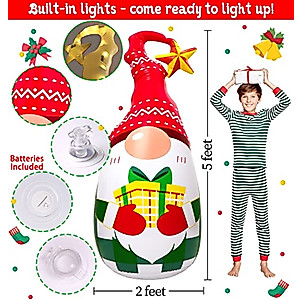 5Ft Lighted Outdoor Christmas Decorations Inflatables - Blow Up Gnome Tumbler Xmas/Winter Holiday/Happy New Year 2023 Display Indoor Party Decor Supplies