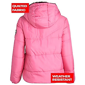 Reebok Women's Winter Jacket - Reversible Quilted Puffer Coat with Sherpa Fleece Lining - Reversible Jacket for Women (S-XL), Size Medium, Laser PinkBlack