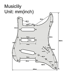 Musiclily 3Ply SSS 11 Holes Strat Electric Guitar Pickguard Scratch Plate for Fender USA/Mexican Made American Standard Stratocaster Modern Style Guitar Parts,White