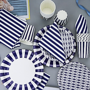 Navy Blue Striped Party Supplies, Blue and White Birthday Party Pack, Navy Blue Paper Plates and Napkins Set for Boys Baby Shower Birthday Graduation Summer Blue Party, Services 40