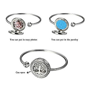 Cupimatch Adjustable Tree of Life Essential Oil Diffuser Bracelet, Stainless Steel CZ Aromatherapy Locket Bangle 8 Color Pads Jewelry Set for Women Girl Gifts (Tree)