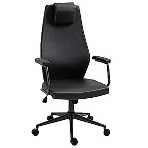 Vinsetto High-Back Executive Office Chair, Ergonomic Leather Computer Desk Chair with Adjustable Height, Removable Headrest and 360 Swivel Wheels, Deep Grey