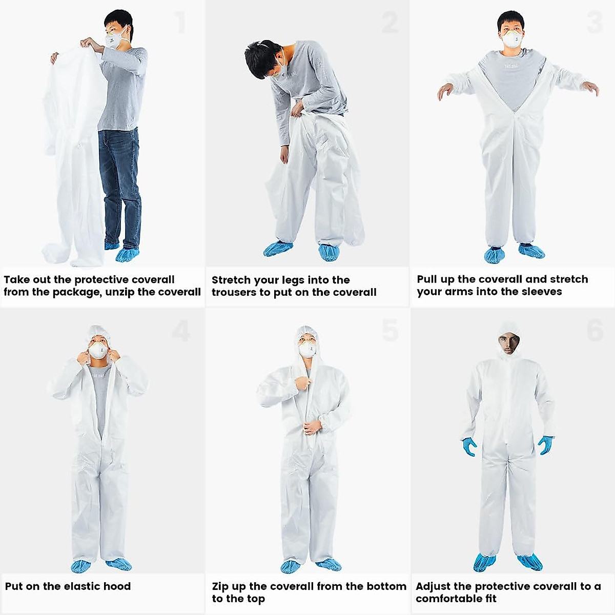 YIBER Hazmat Suits Disposable - Available in 7 sizes and 5 packaging specifications - Disposable Coveralls Suits Pressed From PPSB & PE Film
