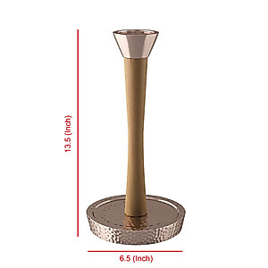 NuSteel nu Steel TG-KPTH-17CH Hammered Copper Standing Easy One-Handed Tear Kitchen Dispenser with Weighted Base for Standard Paper Towel Holder Wall Mount, Polished Wood