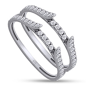 SAVEARTH DIAMONDS 1/2 ctw Round Lab Created Moissanite Diamond Cathedral Enhancer Ring Guard 14K White Gold Over Sterling Silver For Womens (0.50 Ctw)-6.5