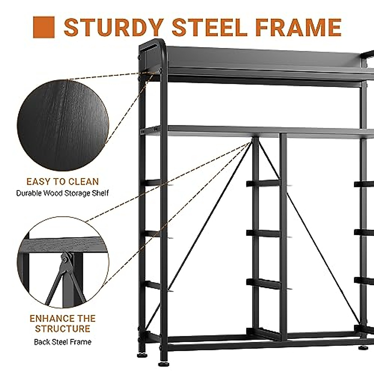 Lulive 8 Drawer Dresser with Shelves, Chest of Drawers for Bedroom with Side Pockets and Hooks Fabric Storage Tower Organizer for Nursery Hallway, Closet, Wood Top (Charcoal Black), (Dressers-HI1349)