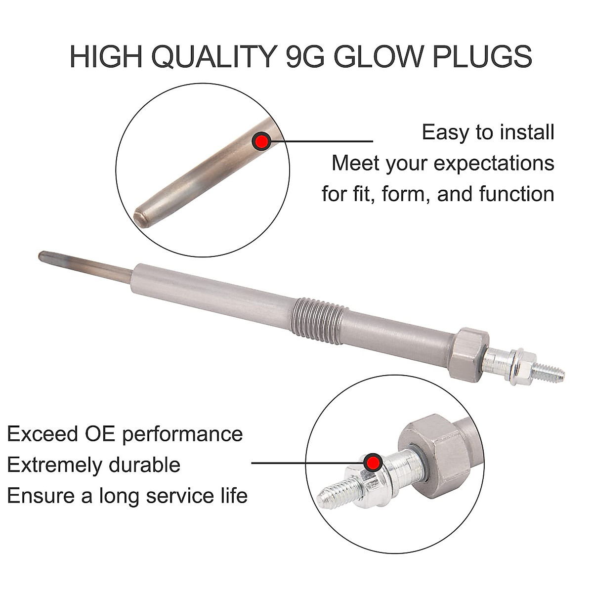 12639701 Diesel Glow Plugs 9G for Duramax LLY LML LMM Chevy&GMC LBZ LGH 6.6L, 2006 2007 2008 2009 2010 2011 2012 2013 2014 2015 2016 Silverado, Savana, Sierra, Express Replaces# 97364968