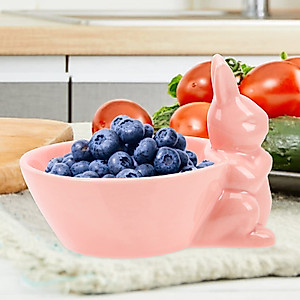 Zerodeko Easter Rabbit Bowl Bunny Salad Bowl Easter Ceramic Dessert Bowl Easter Pudding Bowl Easter Rice Soup Bowl Rabbit Appetizer Bowls for Spring Easter Home Restaurant Decor White