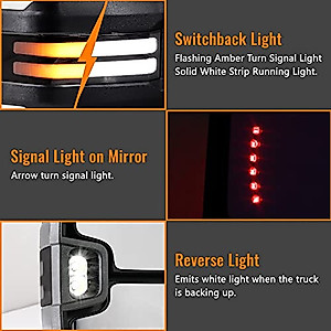 Siziom Switchback Towing Mirrors, for 2014-2018 Chevy Silverado Mirror, GMC Sierra Power Heated Turn Signal Backup Light Manual Telescoping Mirrors Pair Set Paint White