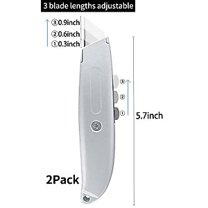 Retractable Utility Knife 2 Pack, Auto-Lock SK5 Box Cutter, Heavy Duty Carpet Cutter, Ergonomic Comfort Grip Razor Knife Utility