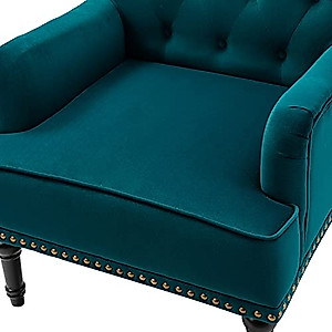 VanTook Mid Century Modern Button Tufted Accent Chair, Velvet Lounge Reading Armchair with Rubberwood Legs and Nailhead Trim, Single Corner Side Arm Chairs for Living Room Bedroom, Teal