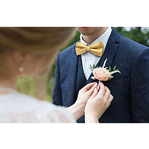 Dubulle Mens Pre-tied Bowtie and Pocket Square Set Paisley/Striped/Checks Bowties for Men,Gold Checks