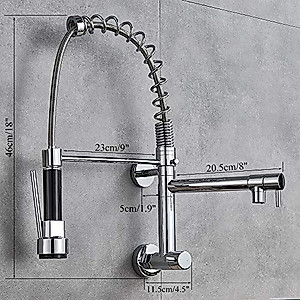 Kitchen Sink Faucet for Bar Farmhouse Commercial, Black/Chrome Brass Kitchen Faucet, Single Cold Water Vessel Sink Tap, Spring Dual Swivel Spouts Bathroom Faucets Wall Mounted Tap (Color : Black)