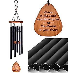 AMBOBE Memorial Sympathy Wind Chimes for Loss of Loved One, Bereavement Gift in Memory, Memorial Gifts for Loss of Mother Father Condolences Gift Basket, 32" Black