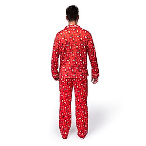 JOYIN Christmas Pajamas for Couples, Xmas Matching Family Pajamas Red Suit Set for Men, Snowman&Snowflake Holiday Pajamas Sleepwear Loungewear-XL