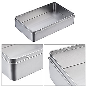 Hotop 1 Pack 8.5 by 5.3 by 1.9 Inch Silver Rectangular Empty Tin Box Containers, Gift, Jewelery and Storage Tin Kit, Home Organizer