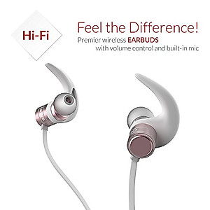 Crave Octane Wireless Bluetooth Earphones, in-Ear Sweat and Water Resistant Stereo Headphones Earbuds with 8 Hour Battery, Magnetic Ends, Built-in Mic - Rose Gold