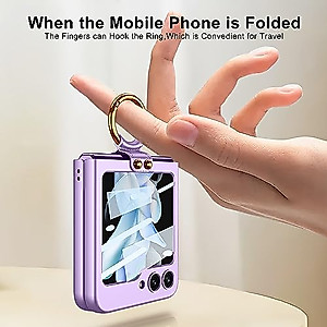 DOOTOO for Samsung Galaxy Z Flip 5 Case with Ring Holder Matte PC Built-in 9H Glass Screen Protector All-Inclusive Shockproof Case (Purple)