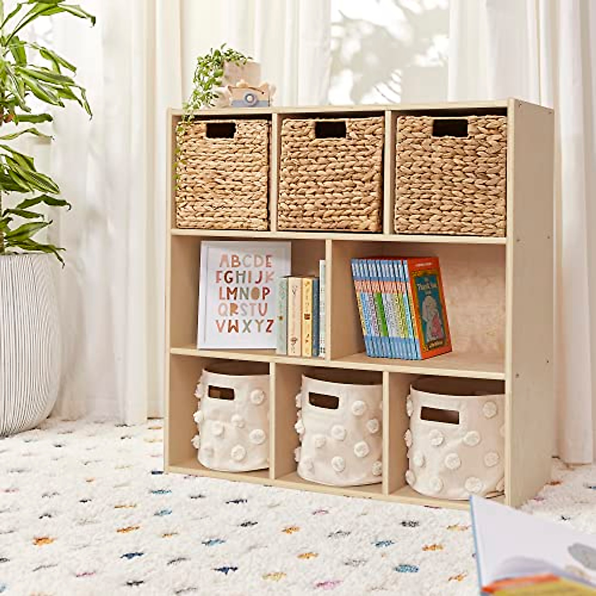 ECR4Kids Streamline 8-Compartment Storage Cabinet, 36in, Classroom Furniture, Natural