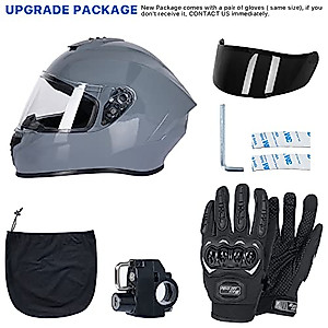 Full Face Motorcycle Street Bike Helmet with Motorcycle Gloves for Men and Women + 2 Visors DOT Model and Helmet Lock for BMX ATV MTB Riding, Road Racing, Cycling(MH-Dark Grey, Small)