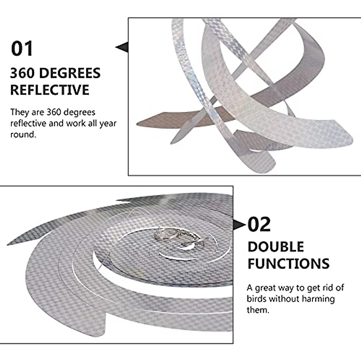 Happyyami Reflective Spiral Rods for Bird Garden Bird Rods Hanging Revolving Bird Pendants for Lawn Balcony Pathway Walkway Silver 3pcs