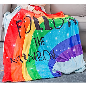 Zevrez Rainbow Blanket Super Soft Colorful Pride Throw Blanket for Girls Rainbows Gifts for Kids Rainbow Lovers Follow The Rainbow Flannel Fleece Girly Blanket (50"x60", 2)