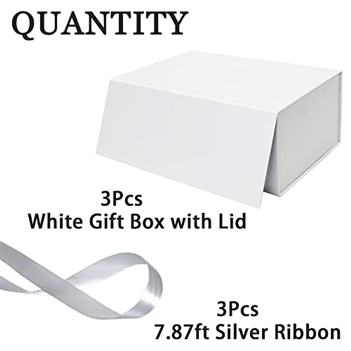 AuroWish 3 Pack Large Gift Box for Present, 12.5 x 8.5 x 4.75 Inches, White Gift Box with Magnetic Lid, Collapsible Gift Box with Ribbons, Gift boxes with Lids for Christmas, Bridesmaid Proposal, Wedding, Birthday