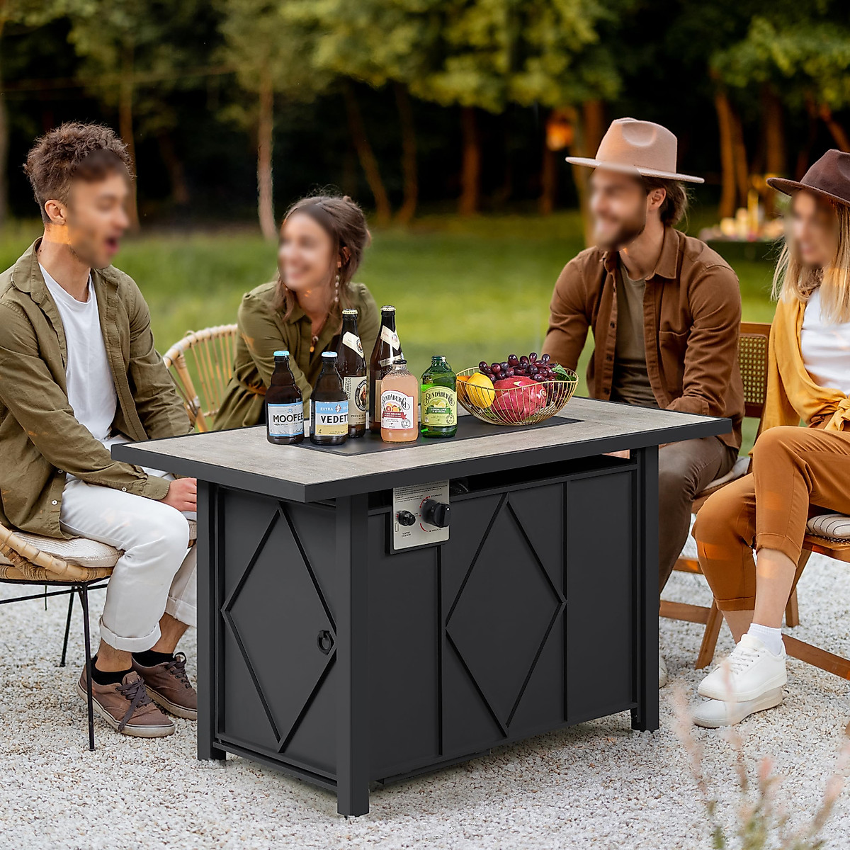 Yaheetech Propane Fire Pit 43in, Rectangle Propane Fire Pit Table 50,000 BTU Firepit with Ceramic Tabletop & Steel Base, Glass Fire Stones & Water-Resistant Cover for Outside