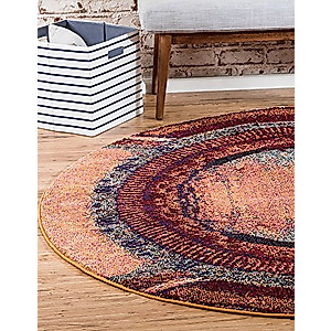 Unique Loom Estrella Collection Rustic, Distressed, Modern, Abstract Area Rug, 6 ft, Orange/Black