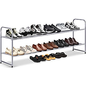 MISSLO 2 tier Long Shoe Rack for Closet Shoe Organizer Holds 18-Pairs, Wide Low Stackable Shoe Storage Shelf for Bedroom Floor, Men Boots, Women Heels, Kids Sneakers (Grey)