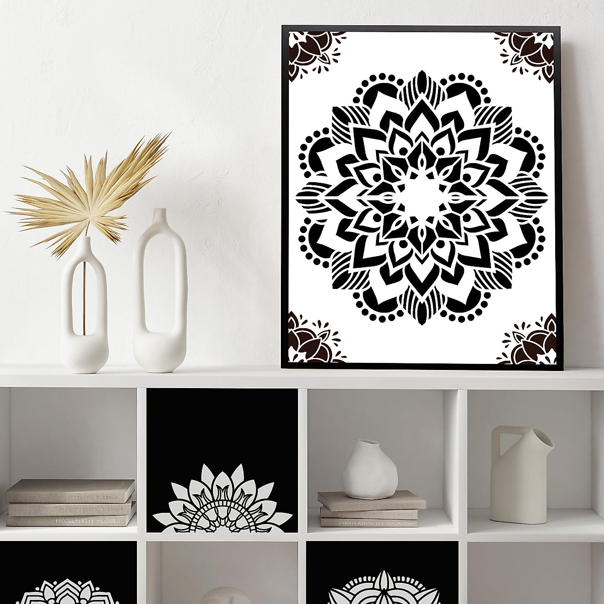 9 Pack Large Mandala Stencils for Painting Mandala Painting Templates Reusable Floral Mandala Drawing Stencils for Wall Floor Furniture Fabric Canvas Wood DIY Craft Art Supplies Home Decor