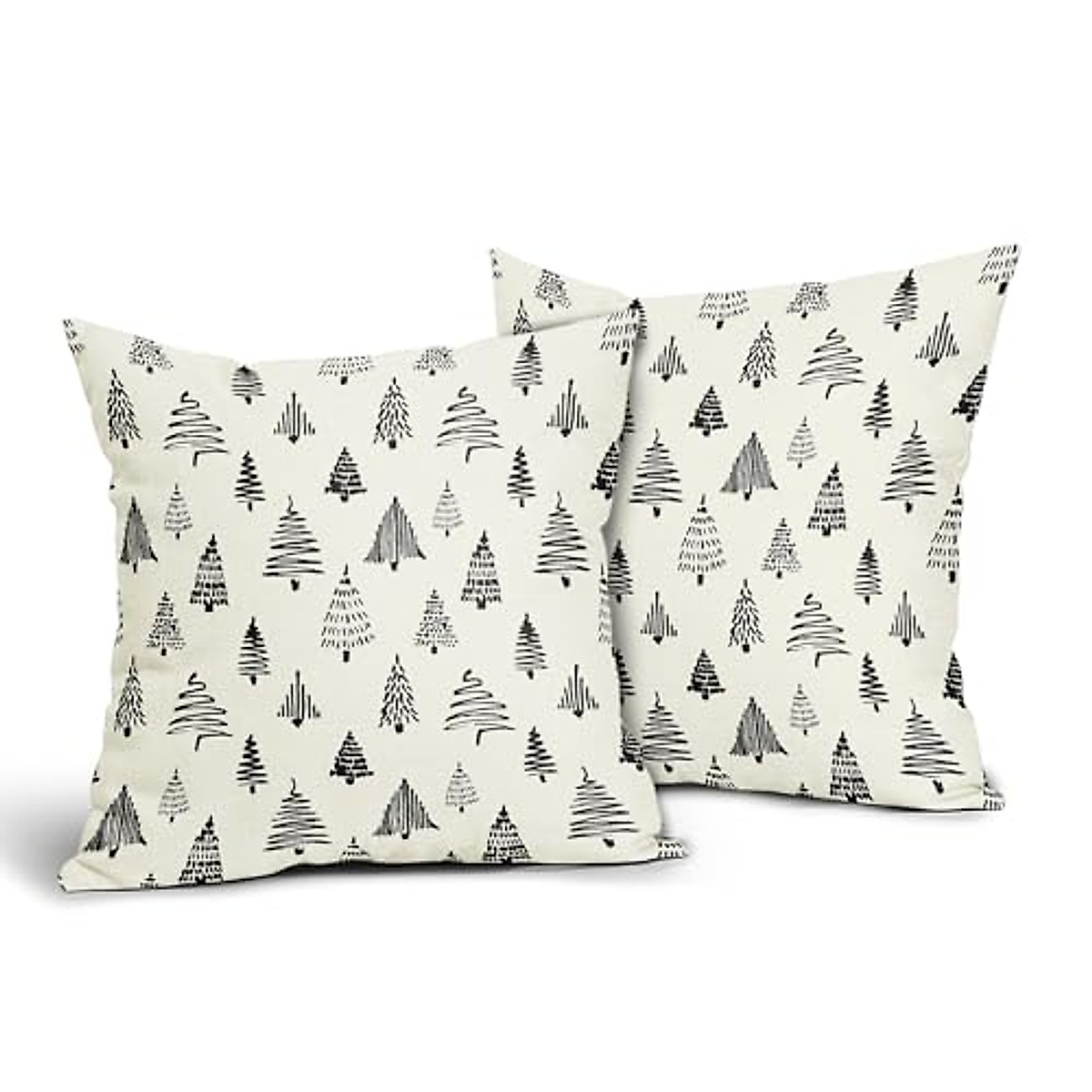 Pine Trees Christmas Pillow Covers 18X18 Inch Black Christmas Tree White Decorative Square Pillow Cases Set of 2 Xmas Cotton Linen Cushion Case Holiday Winter Home Decor For Sofa Room Porch Outdoor