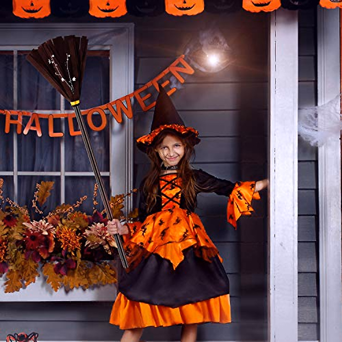 Elcoho 2 Pieces Halloween Props Witches Broom Witch Broomstick Retractable Silver Stars Design Witch Broomstick for Halloween Costume Decoration