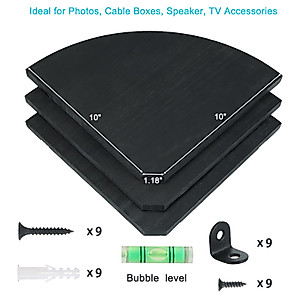 Joiishom Corner Wall Shelf Set of 3, Floating Corner Shelves for Wall, Rustic Wood Wall Storage Display Shelves for Living Room Bedroom Bathroom Kitchen (Round Edge-Black)