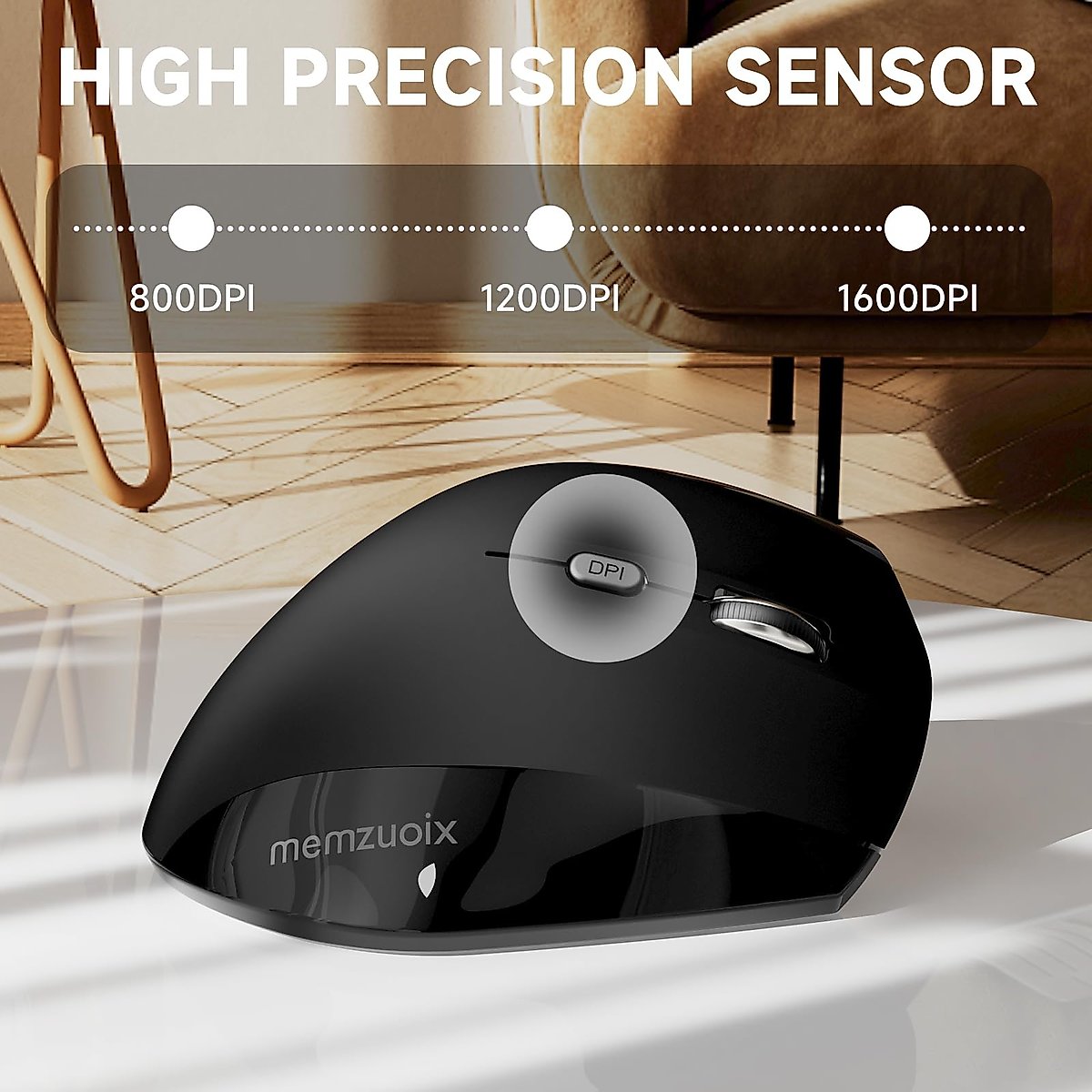 memzuoix Wireless Ergonomic Mouse,Upgraded 2.4G Optical Cordless Mice with 800/1200/1600 DPI,Vertical Computer Wireless Mouse for Laptop,Mac,PC,Desktop (for Right Hand,Large),Black Mouse