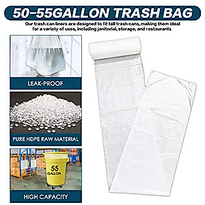 55 Gallon Trash Bags - 50 Count - 38" x 58" Clear Plastic Garbage Bags, Coreless Plastic Garbage Bags Perfect for Commercial Waste Indoor and Outdoor Useor Recycling Bins