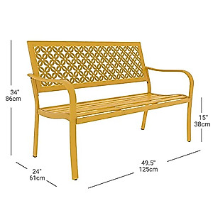 Grand patio Outdoor Bench Garden Bench with Armrests Steel Metal Bench for Outdoors Lawn Yard Porch Sunflower Yellow