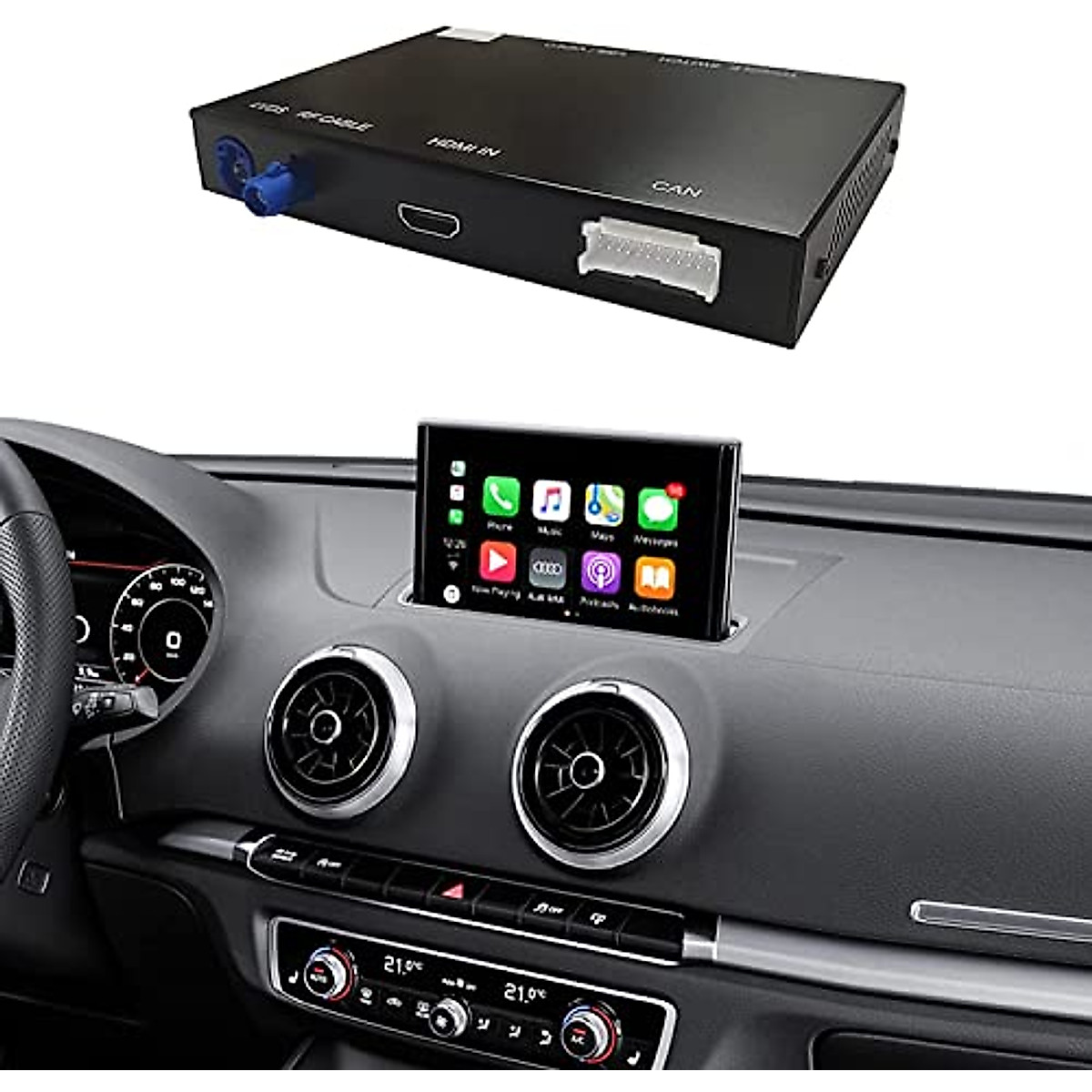 Ninetom Wireless CarPlay Android Auto Retrofit Kit for 2013-2018 Audi A3/S3, Carplay Module Receiver Box Support Navigation, Maps, Music, Mirroring, Camera