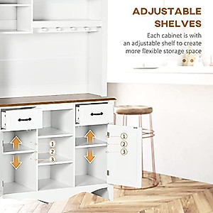 HOMCOM 71" Kitchen Buffet with Hutch, Farmhouse Style Storage Pantry with 2 Drawers, 3 Door Cabinets and 3 Shelves, White