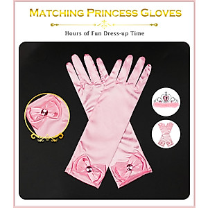 Princess Dress Up Accessories Princess Gloves, BIBUTY 7pcs Dress Up Set for Toddler Girls with Princess Crown, Wand, Gloves, Necklace, Earrings, Bracelet and Ring, Costume Toys for 3-6 yr Little Girls